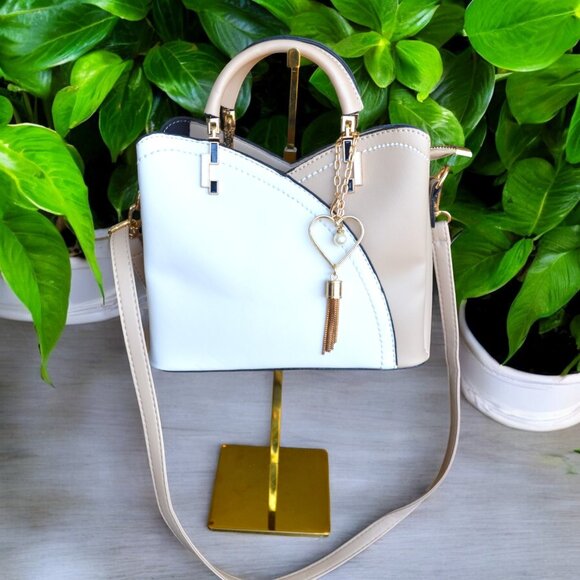 Bags | Neutral Color Block Crossbody Purse Business Casual Beige White ...